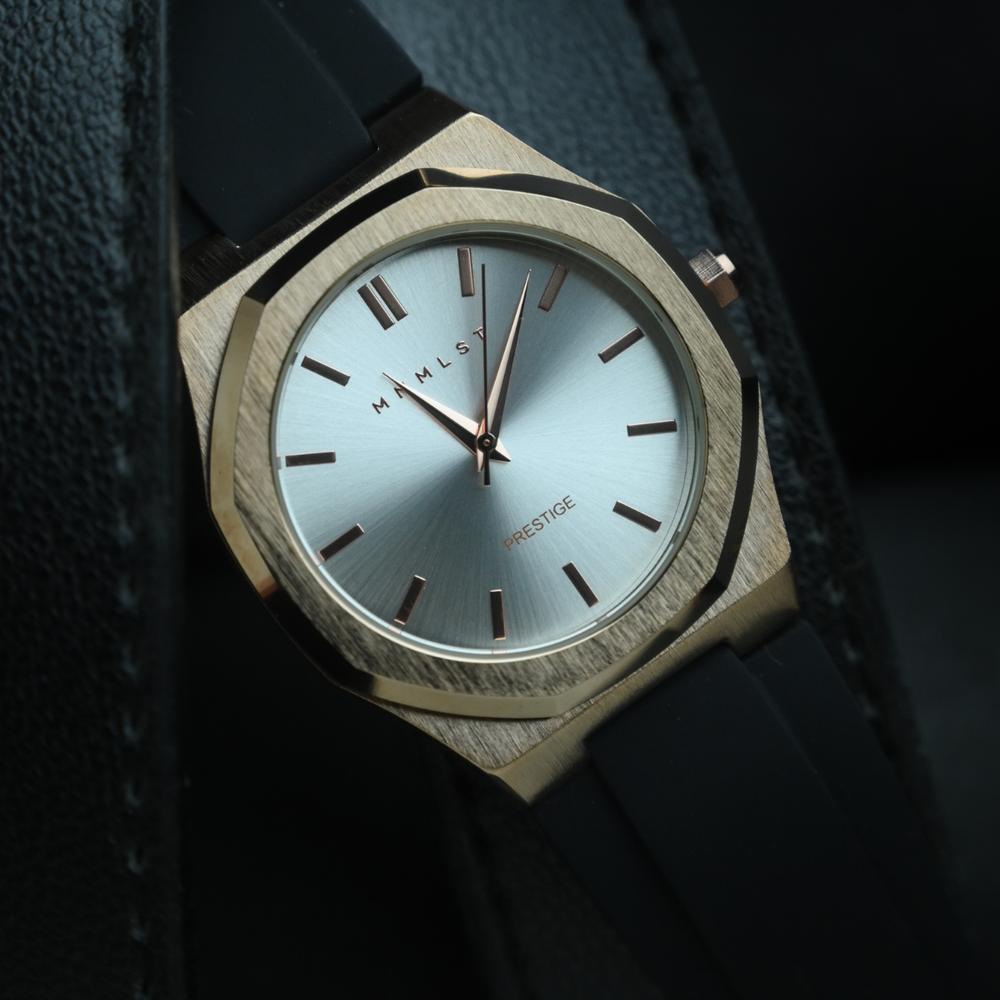 Prestige Pearl - Rose Gold case, Light Coloured Dial, Black Strap – MNMLST